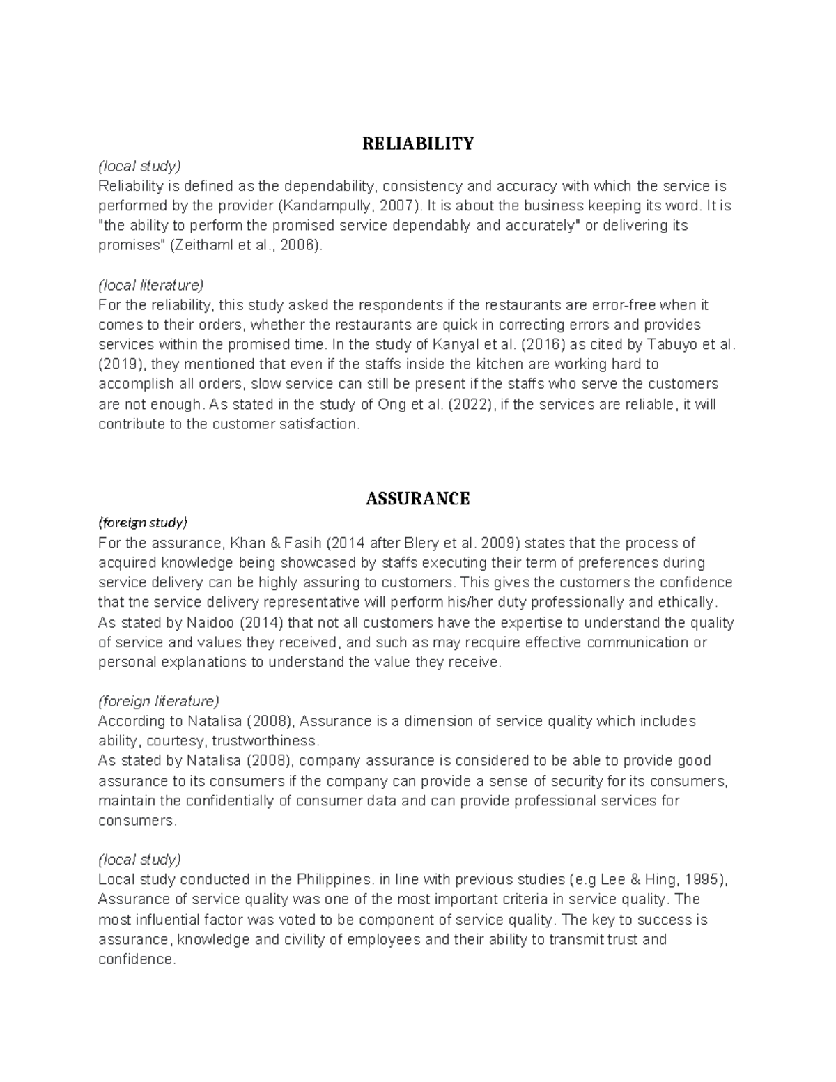RRLs - RELIABILITY (local study) Reliability is defined as the ...
