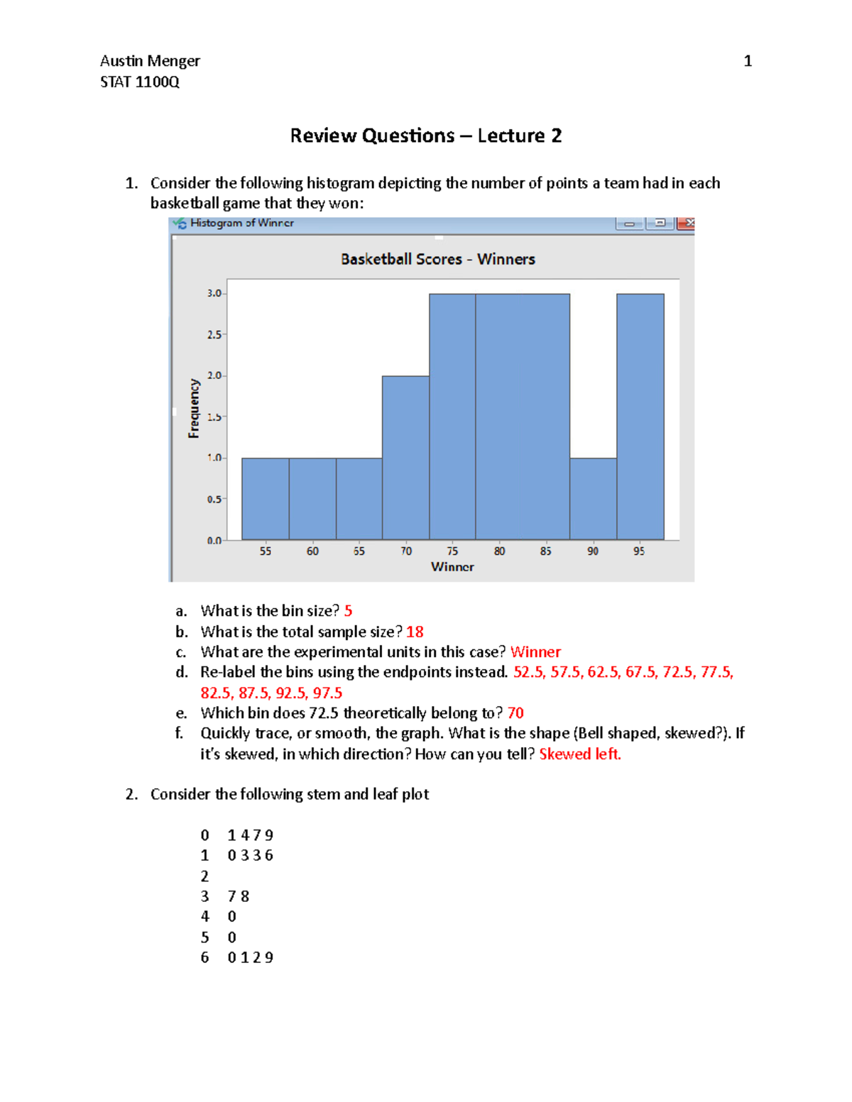 Lecture 2 Review Questions- Stat 1100Q - Spring '21 - STAT 1100Q Review Quesions – Lecture 2 ...