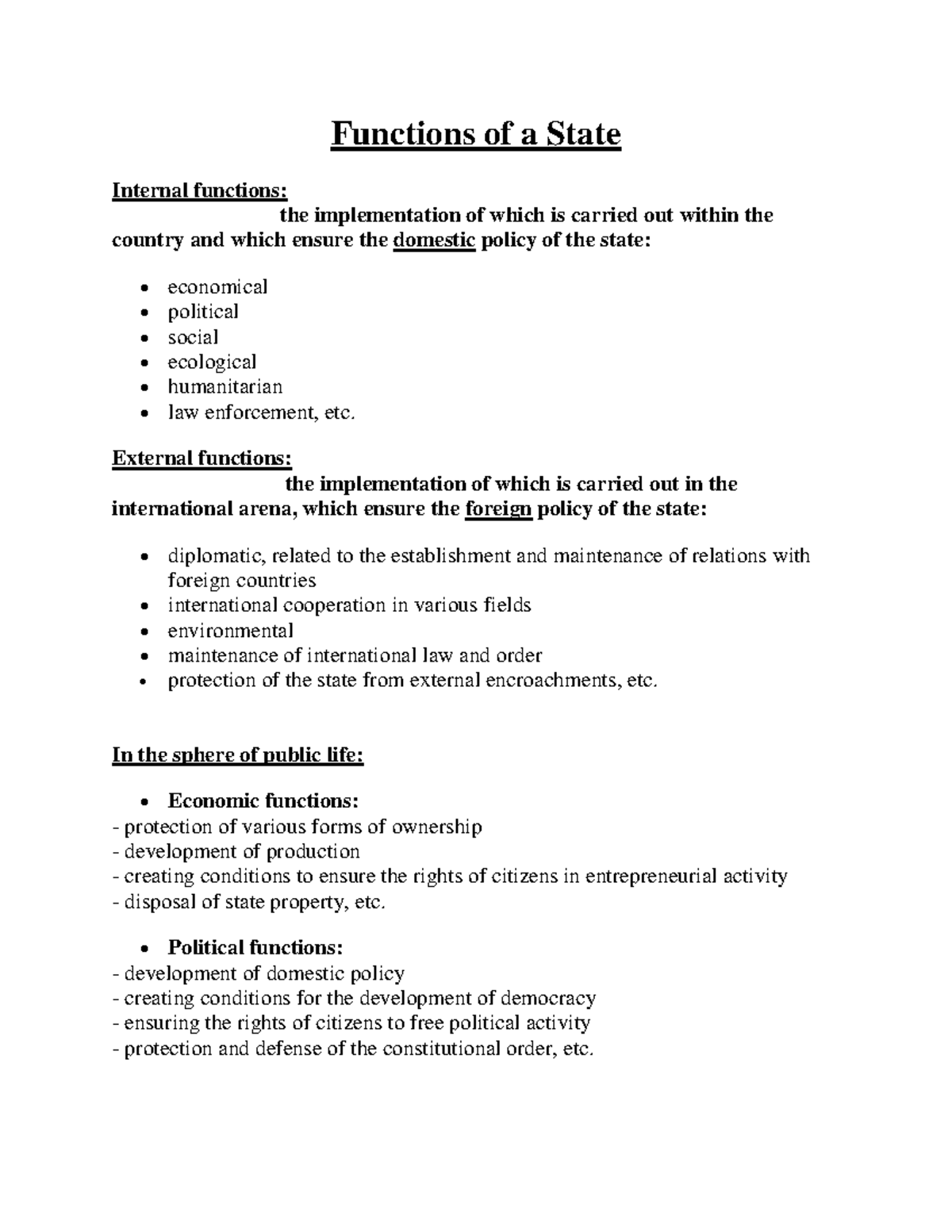 Functions Of A State P Science Functions Of A State Internal