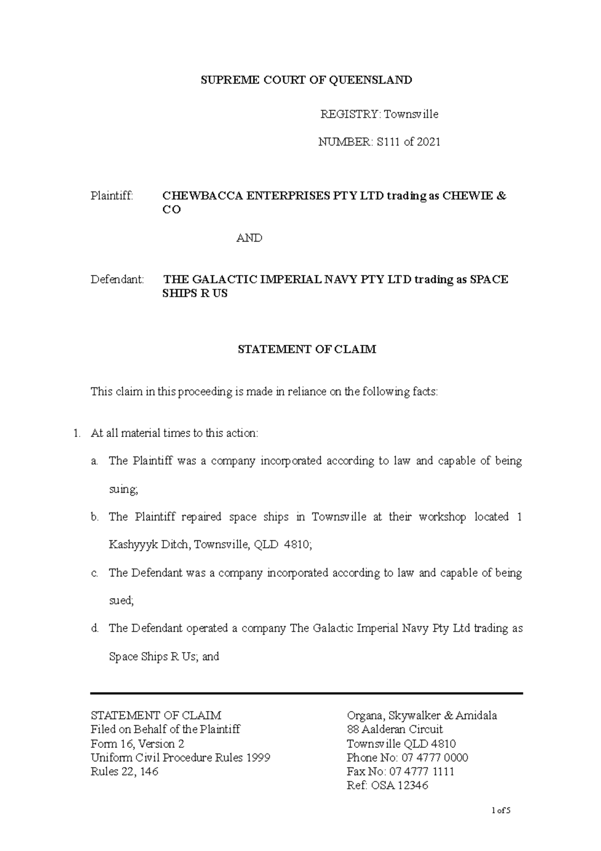 Statement Of Claim SUPREME COURT OF QUEENSLAND REGISTRY Townsville NUMBER S111 Of 2021 StuDocu statement-of-claim-supreme-court-of-queensland-registry-townsville-number-s111-of-2021-studocu