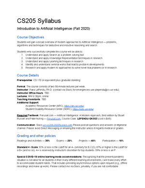 Syllabus v1 - Syllables - CS205 Syllabus Artificial Intelligence (Fall ...