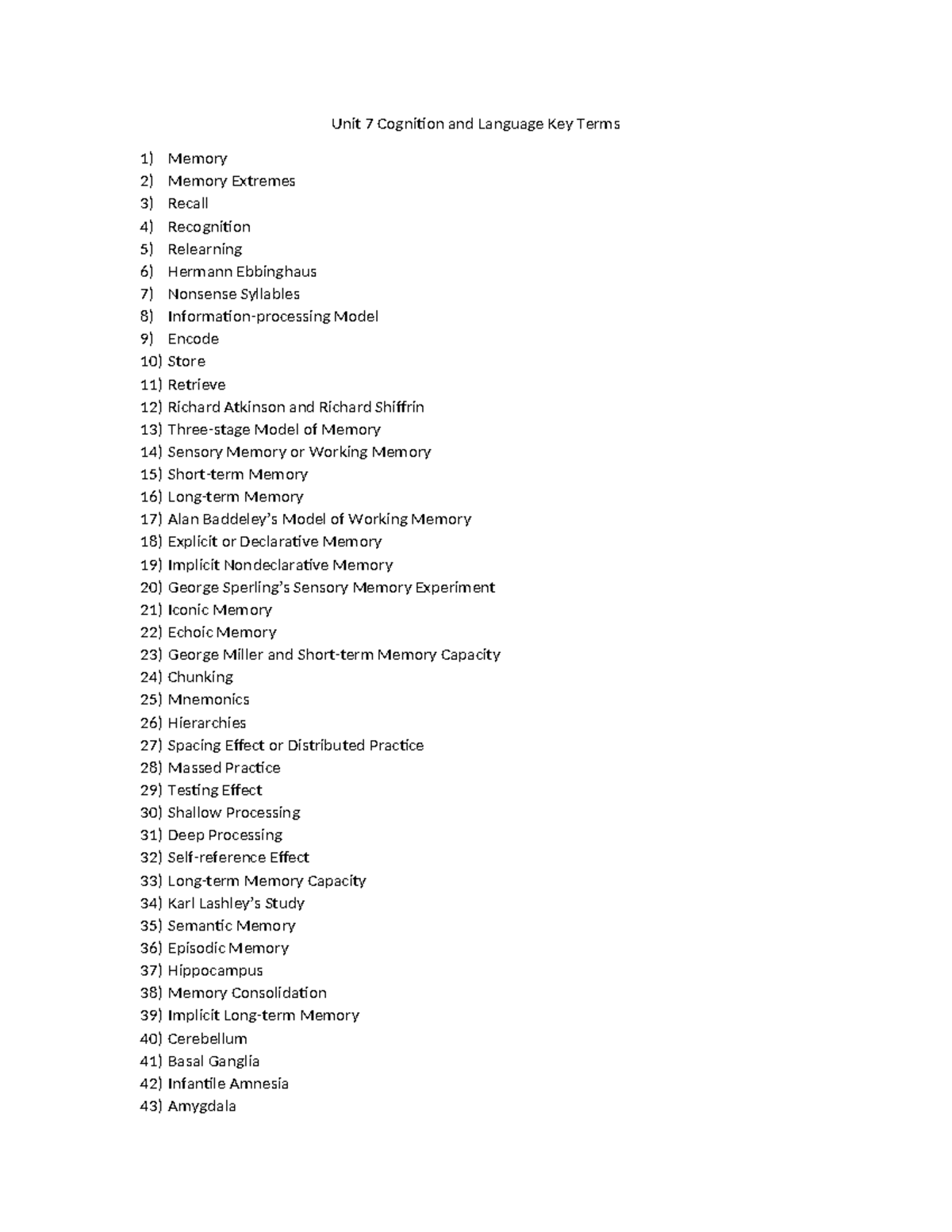 AP PSYCH - Unit 7 Cognition and Language Key Terms - Unit 7 Cognition ...