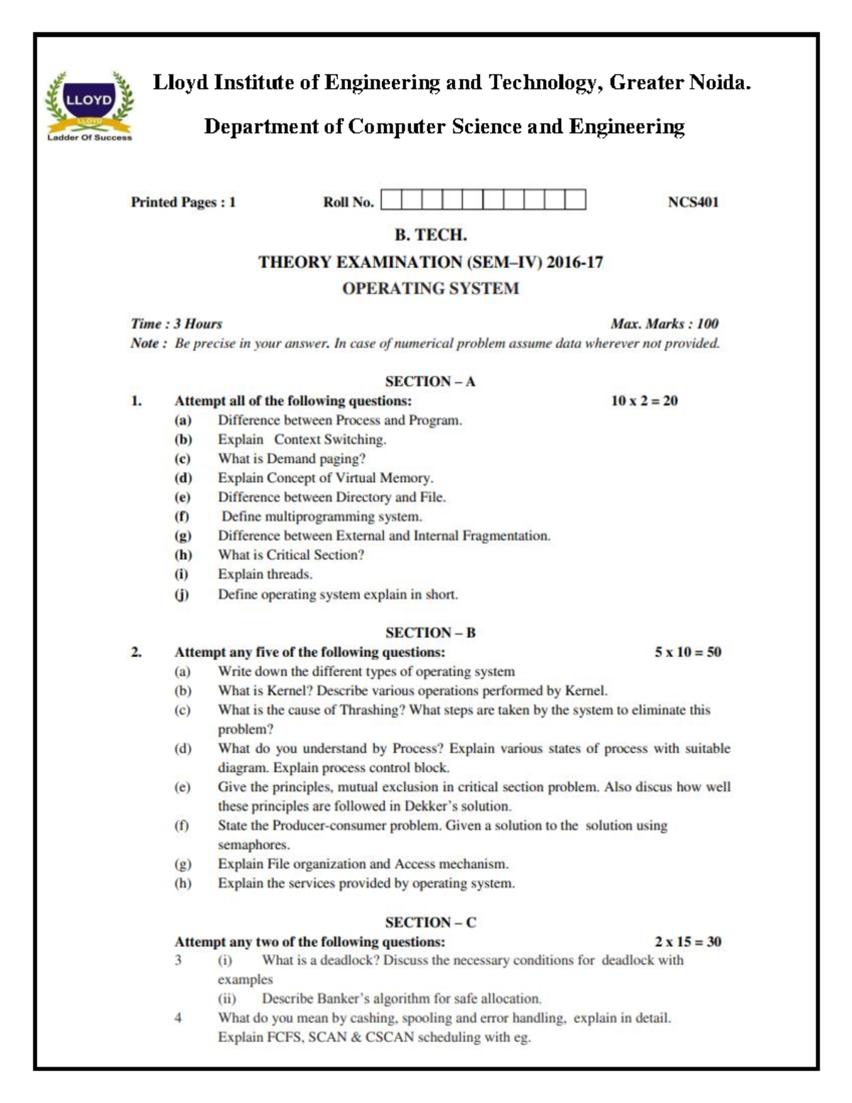PYQ- Practice-BCS401 - Pyq - B.Tech CSE (2nd Year) - Studocu