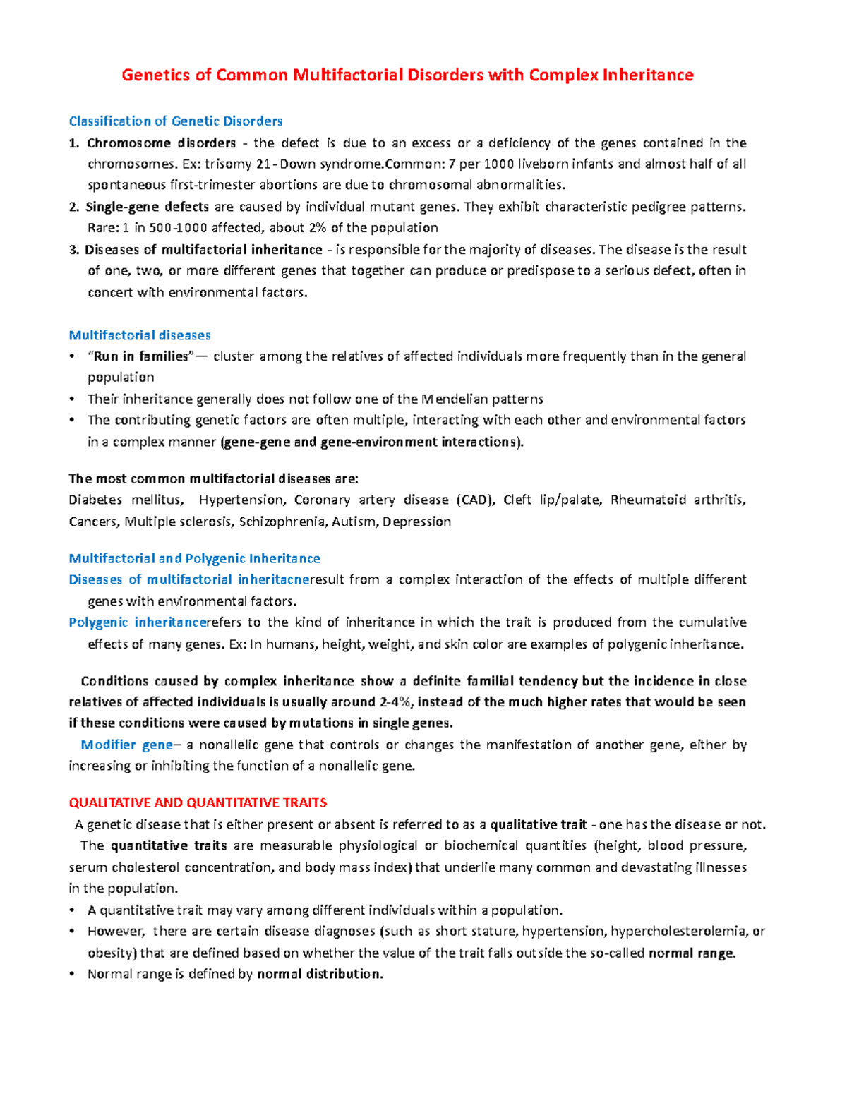 3 Lecture-Multifactorial- Emory-2021.docx - Genetics of Common Multifactorial Disorders with ...