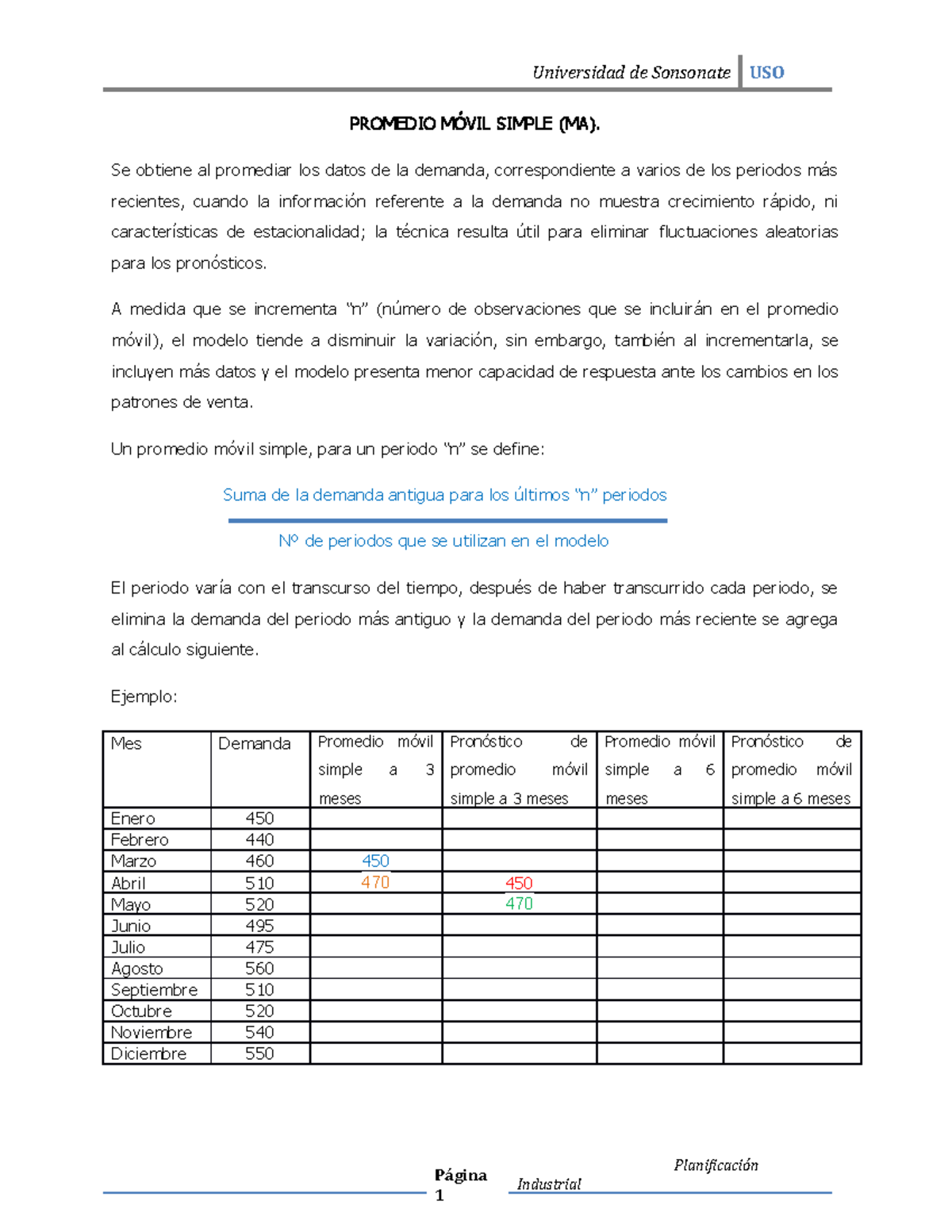 Promedio móvil simple - Apuntes 1- 3 - Universidad de Sonsonate USO ...