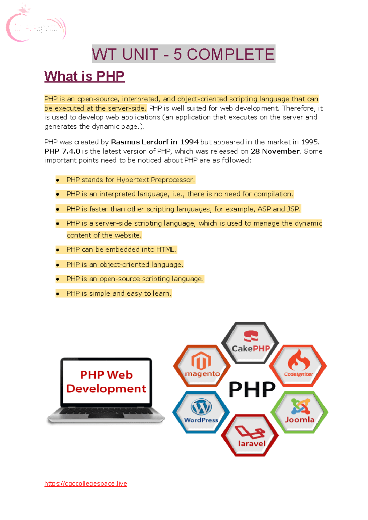 Wt Unit 5 Web Technologies Unit 5 Complete Notes Wt Unit 5 Complete What Is Php Php Is