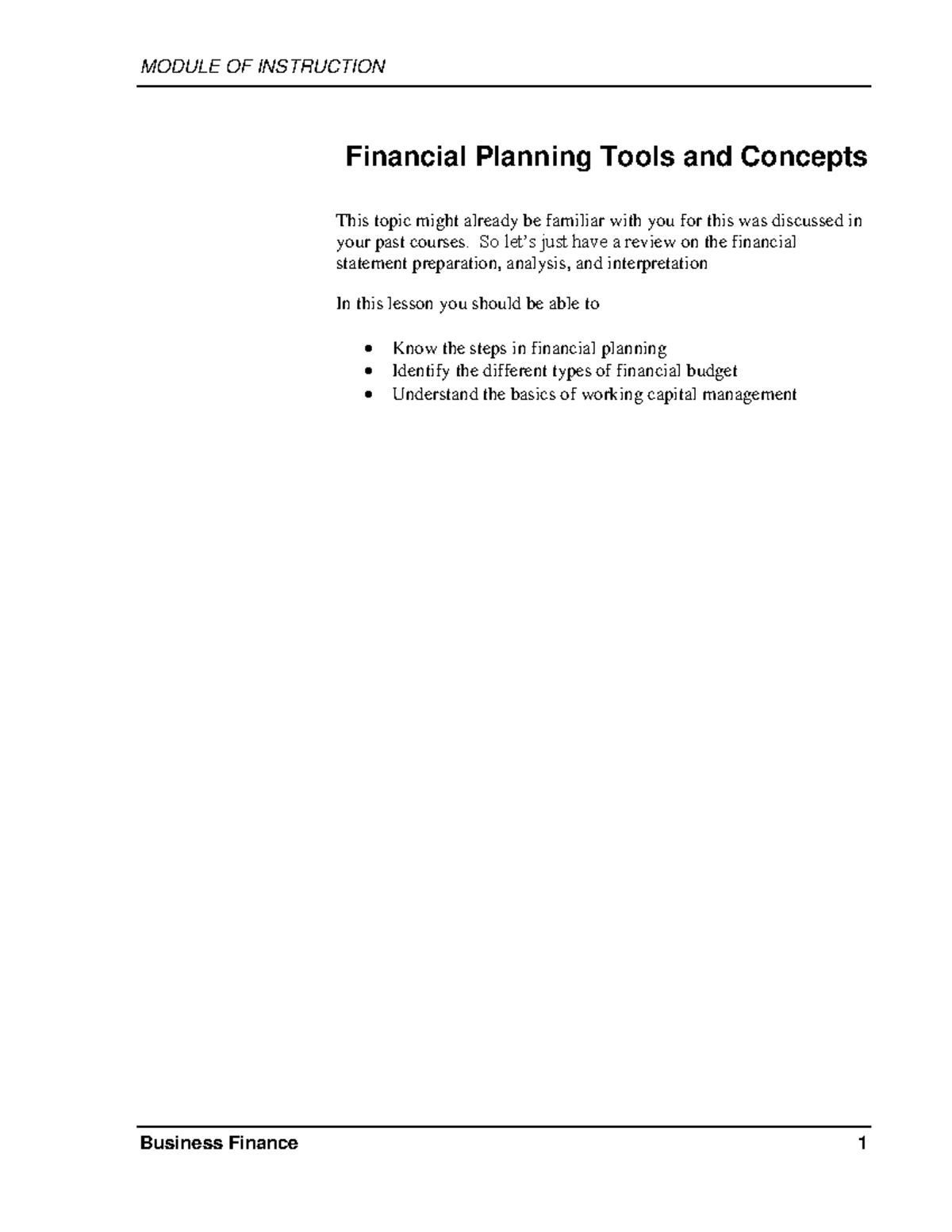 Module 3- NOTES - MODULE OF INSTRUCTION Business Finance 1 Financial ...