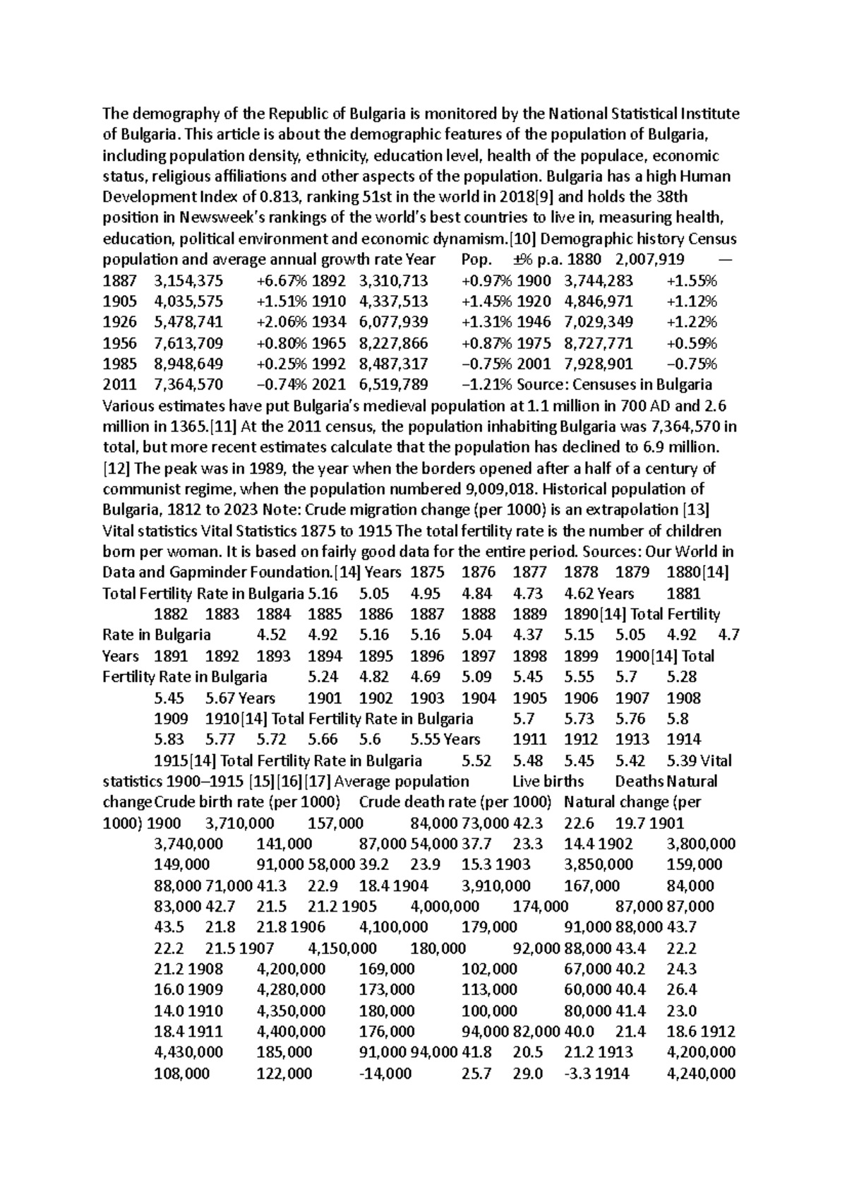 Bulgaria - Summary - The demography of the Republic of Bulgaria is ...