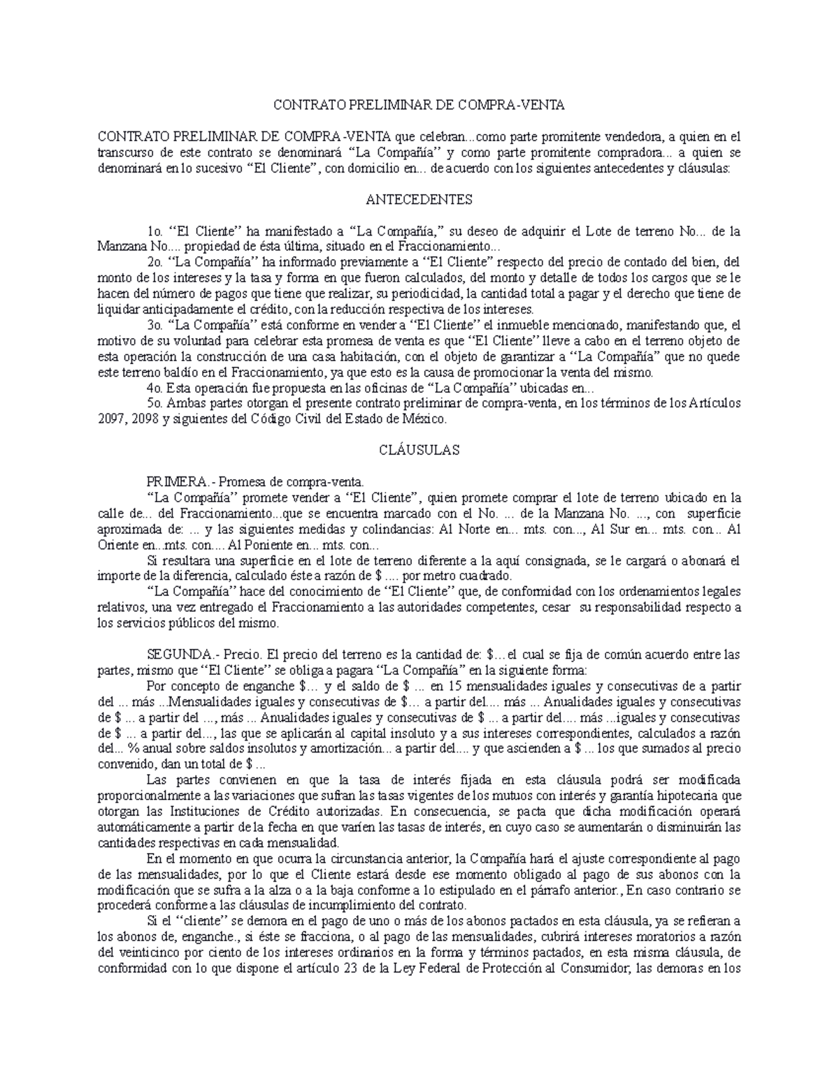 Contrato Preliminar DE Compra - CONTRATO PRELIMINAR DE COMPRA-VENTA CONTRATO PRELIMINAR DE - Studocu
