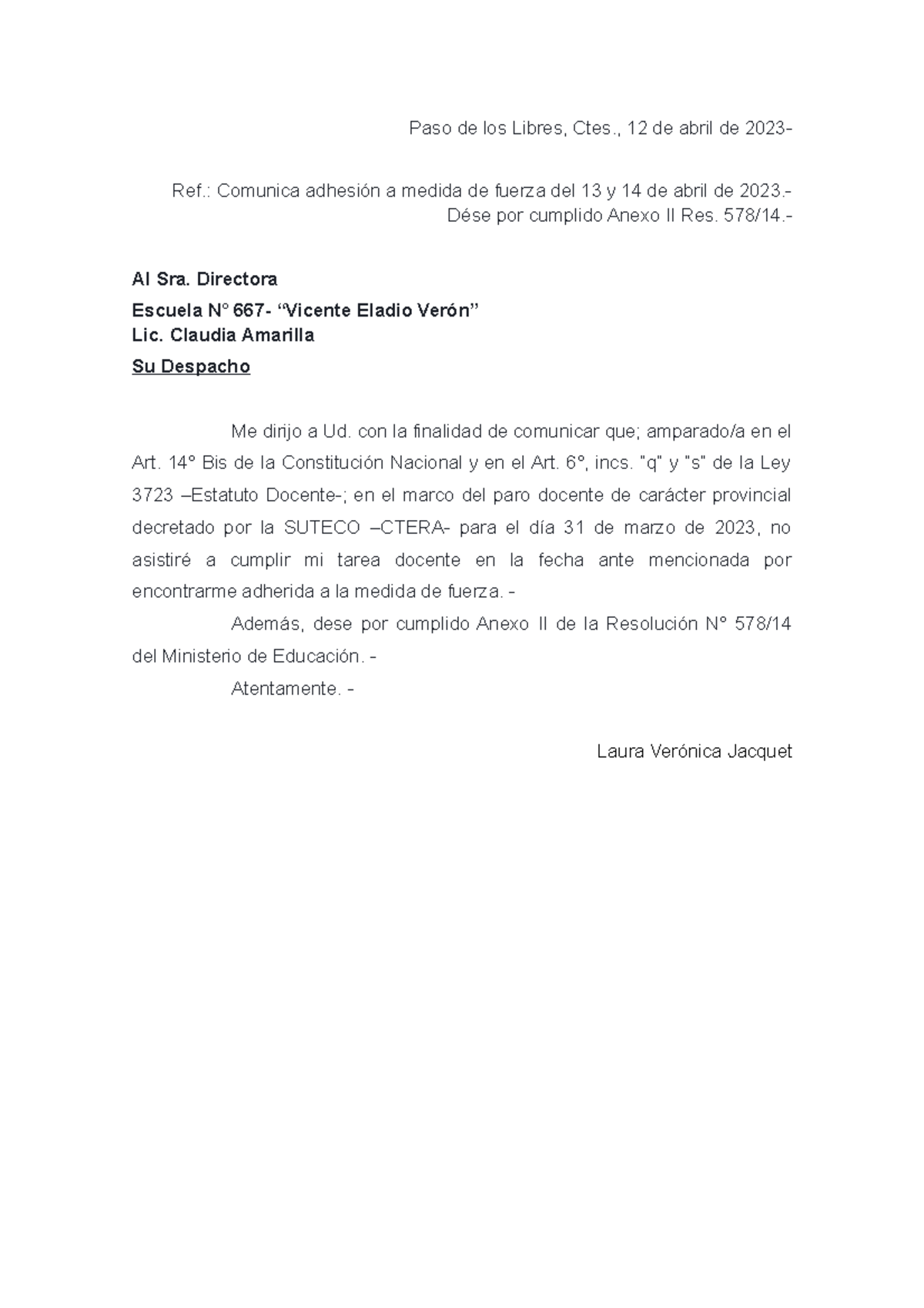 NOTA PARO 13 14 A - trabajo practico segundo cuatrimestre - Paso de los ...