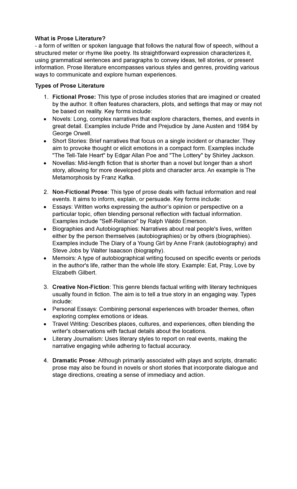 Prose Literature - What is Prose Literature? a form of written or ...