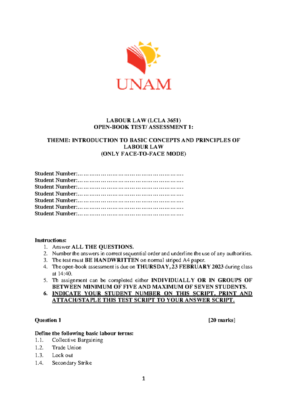 Labour Law Open Book Assessment Yes LABOUR LAW LCLA 3651 OPEN BOOK labour-law-open-book-assessment-yes-labour-law-lcla-3651-open-book