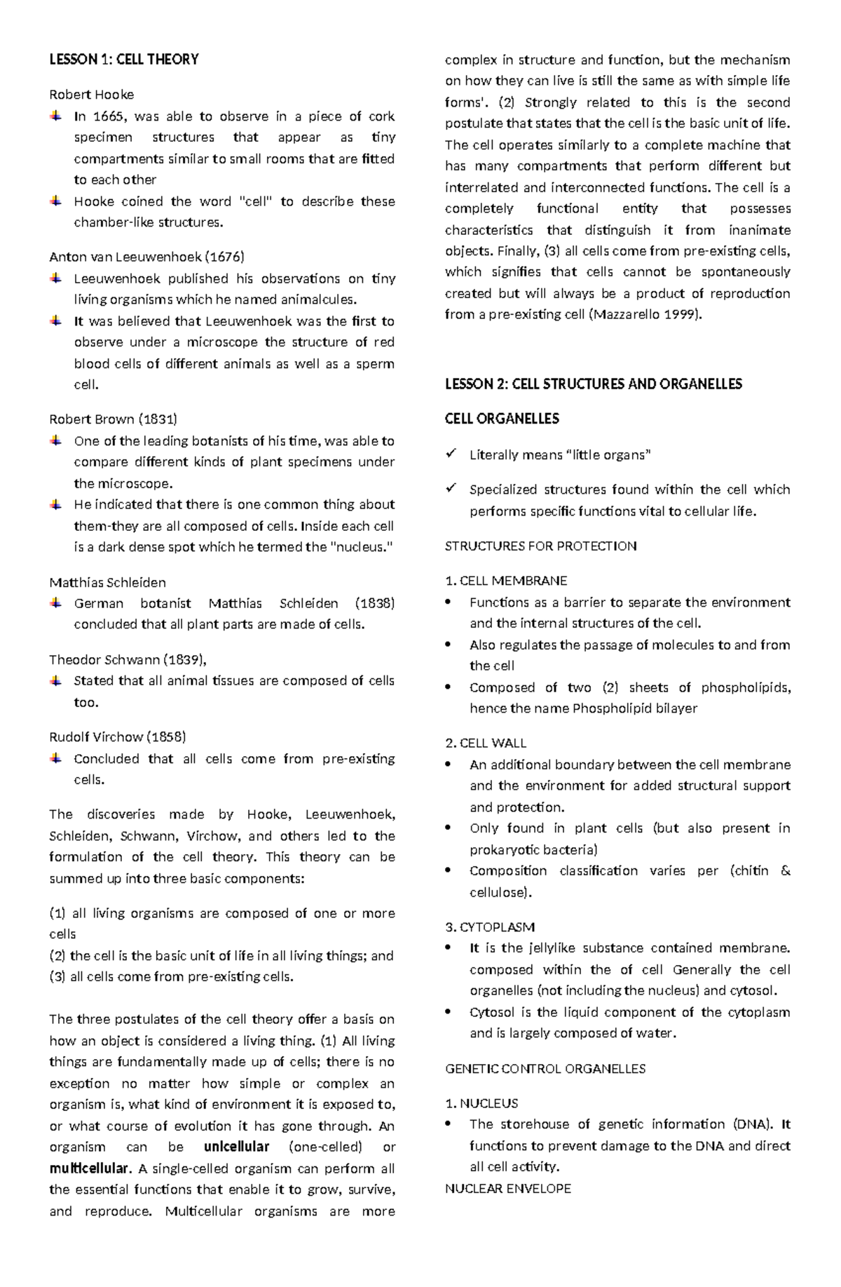 General Biology 1 notes - LESSON 1: CELL THEORY Robert Hooke In 1665 ...