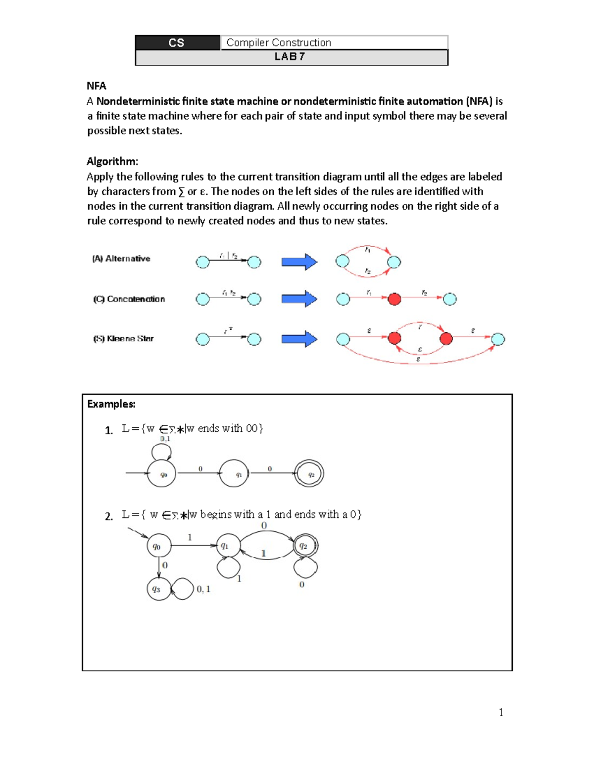 Lab 7 - Compiler Construction lab manuals - NFA A Nondeterministic finite state machine or - Studocu