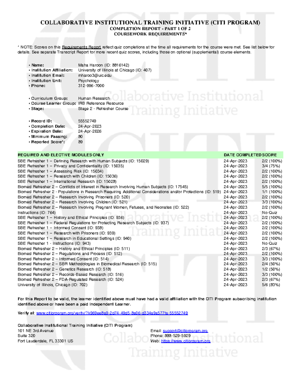 Citi Completion Report 8816142 55552749 - COLLABORATIVE INSTITUTIONAL ...