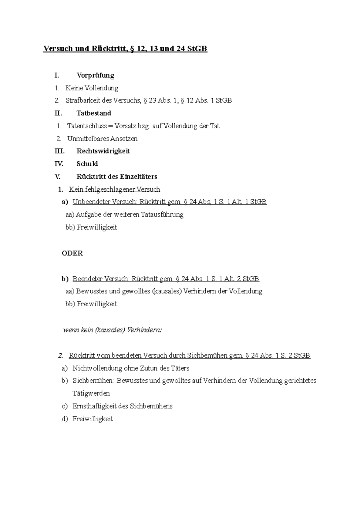 Schema § 12, 23 u. 24 St GB - Versuch und Rücktritt, § 12, 13 und 24 ...