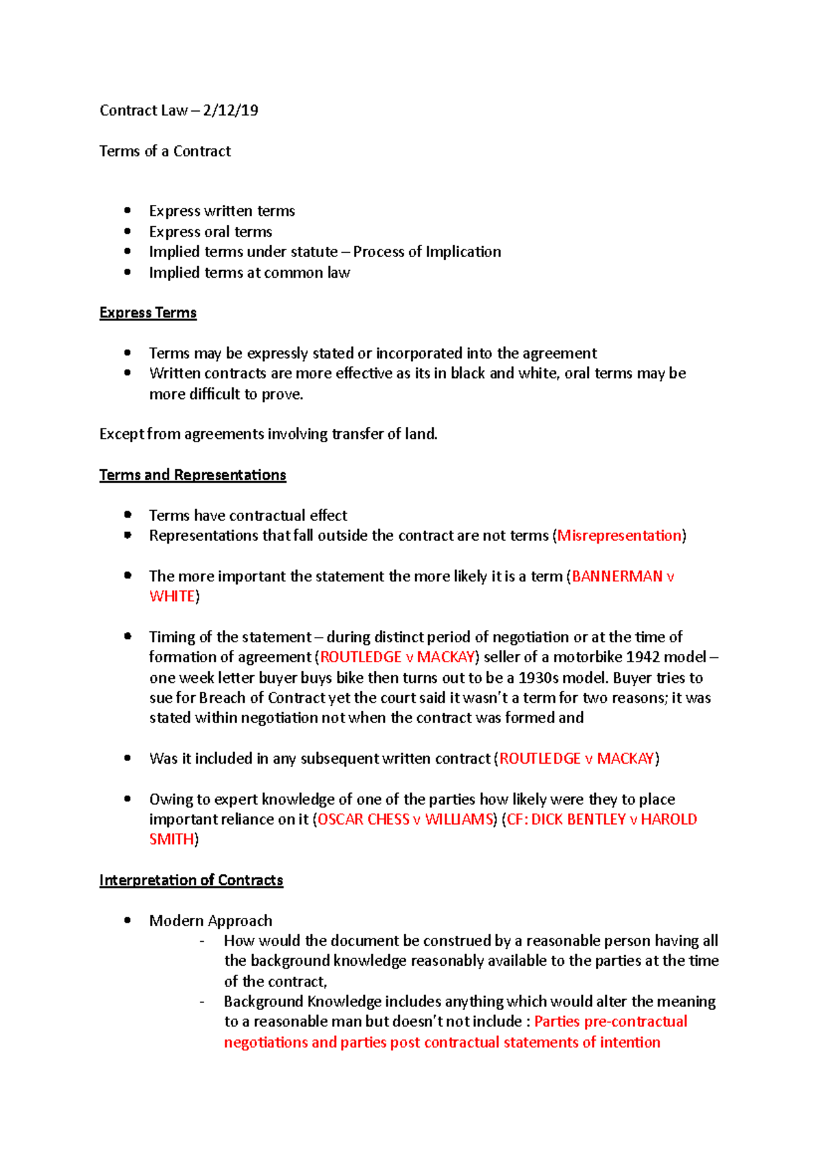 Contract Law 20 - Contract Law – 2/12/ Terms of a Contract Express ...