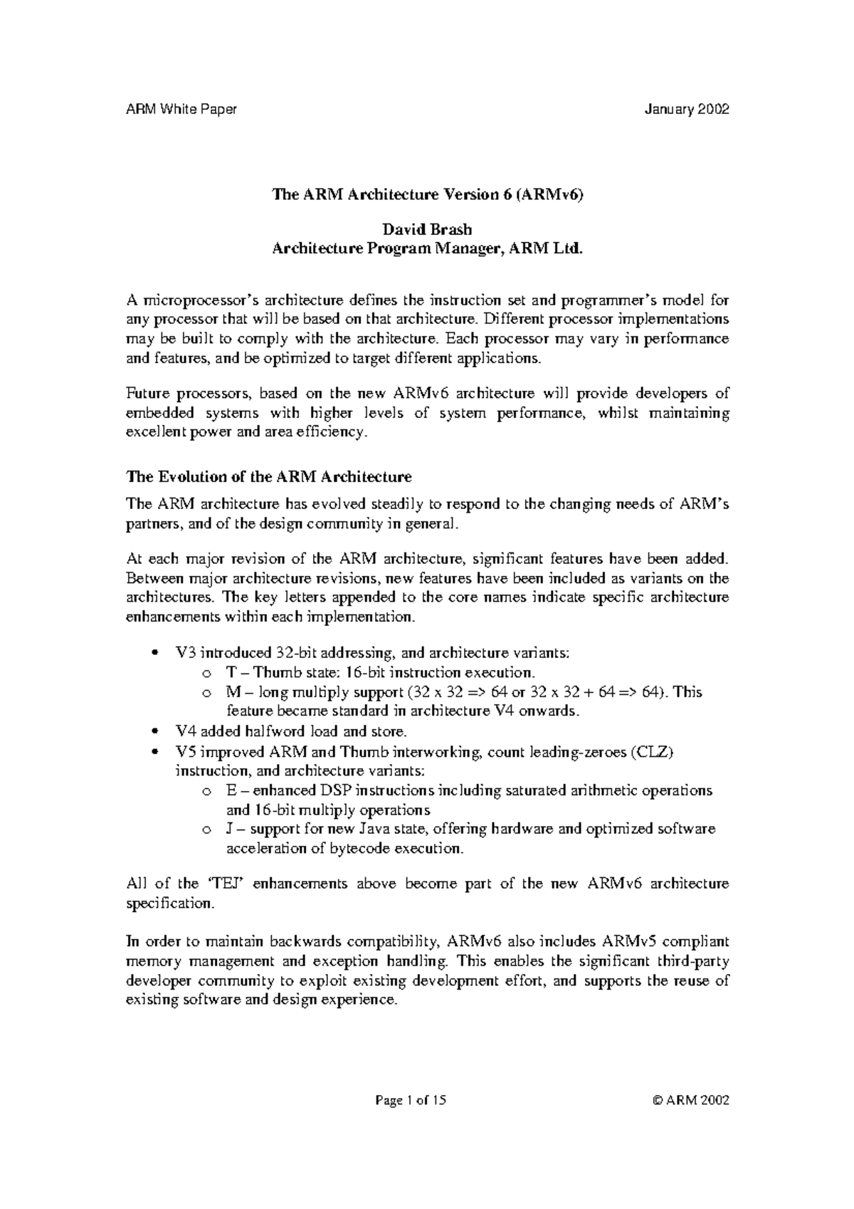ARMv6 Architecture - ARM v6 - The ARM Architecture Version 6 (ARMv6 ...