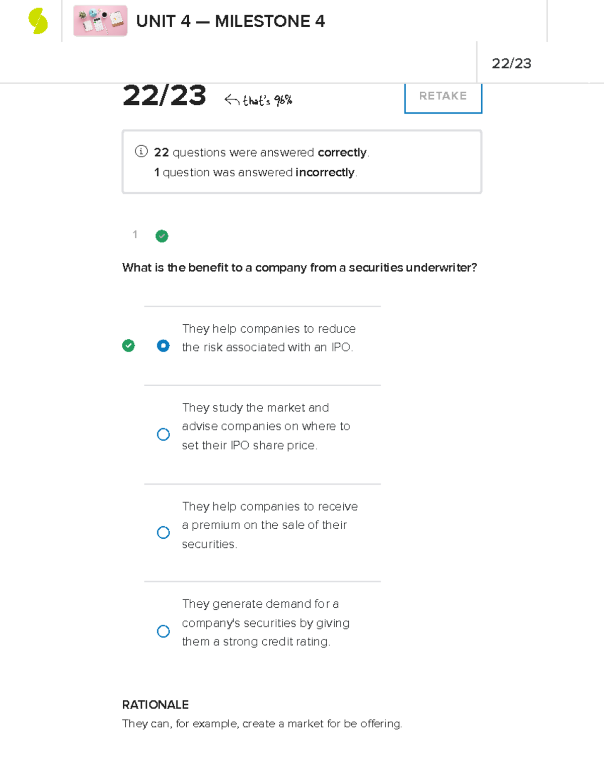 Principles of Finance-Milestone 4 Exam - 1 22/23 that's 96% RETAKE 22 ...