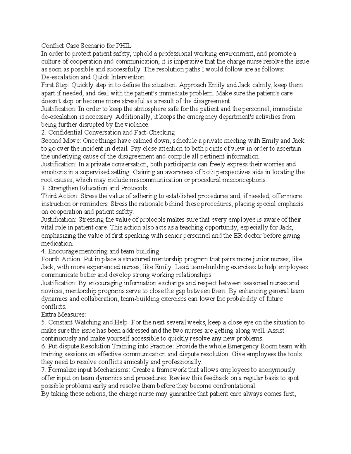 Phil 131 - phil case study - Conflict Case Scenario for PHIL In order to protect patient safety ...