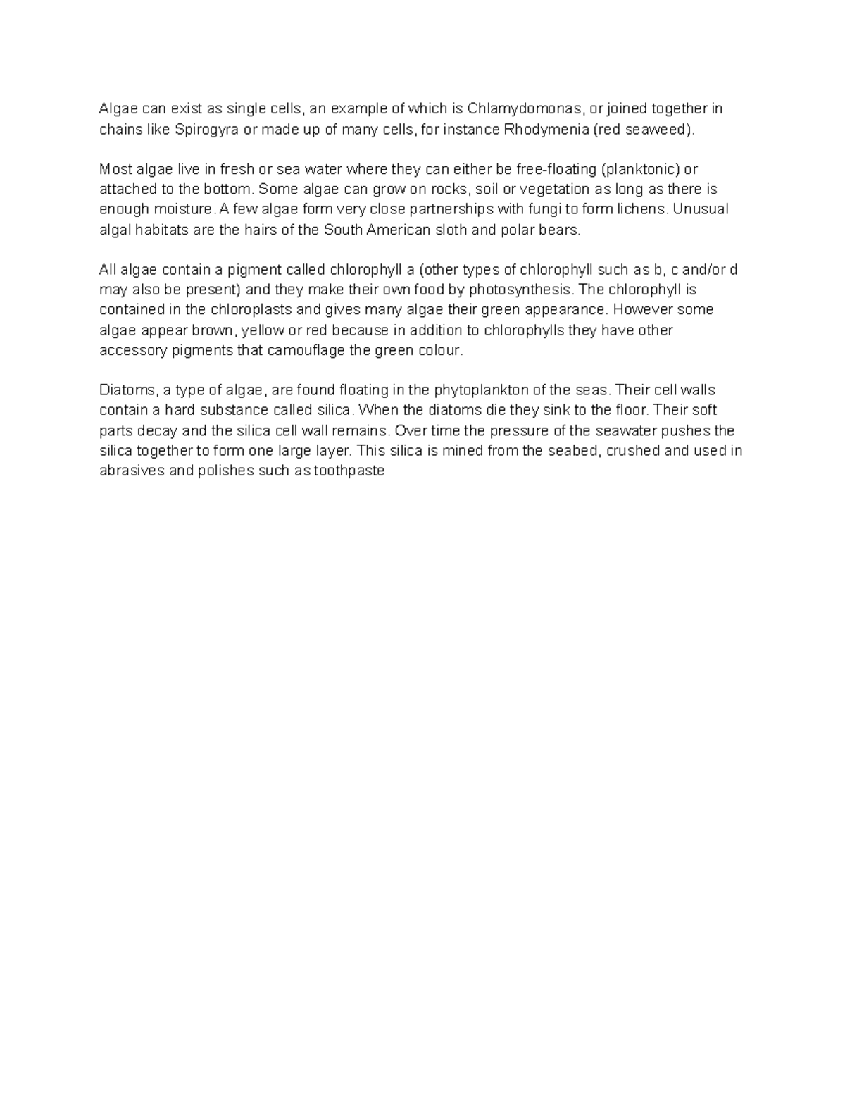 Microbiology - micro - Algae can exist as single cells, an example of ...