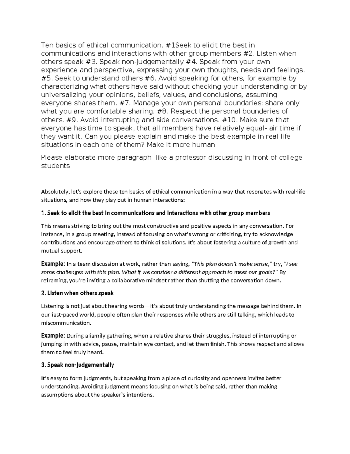 Oral com - script - Ten basics of ethical communication. #1Seek to ...