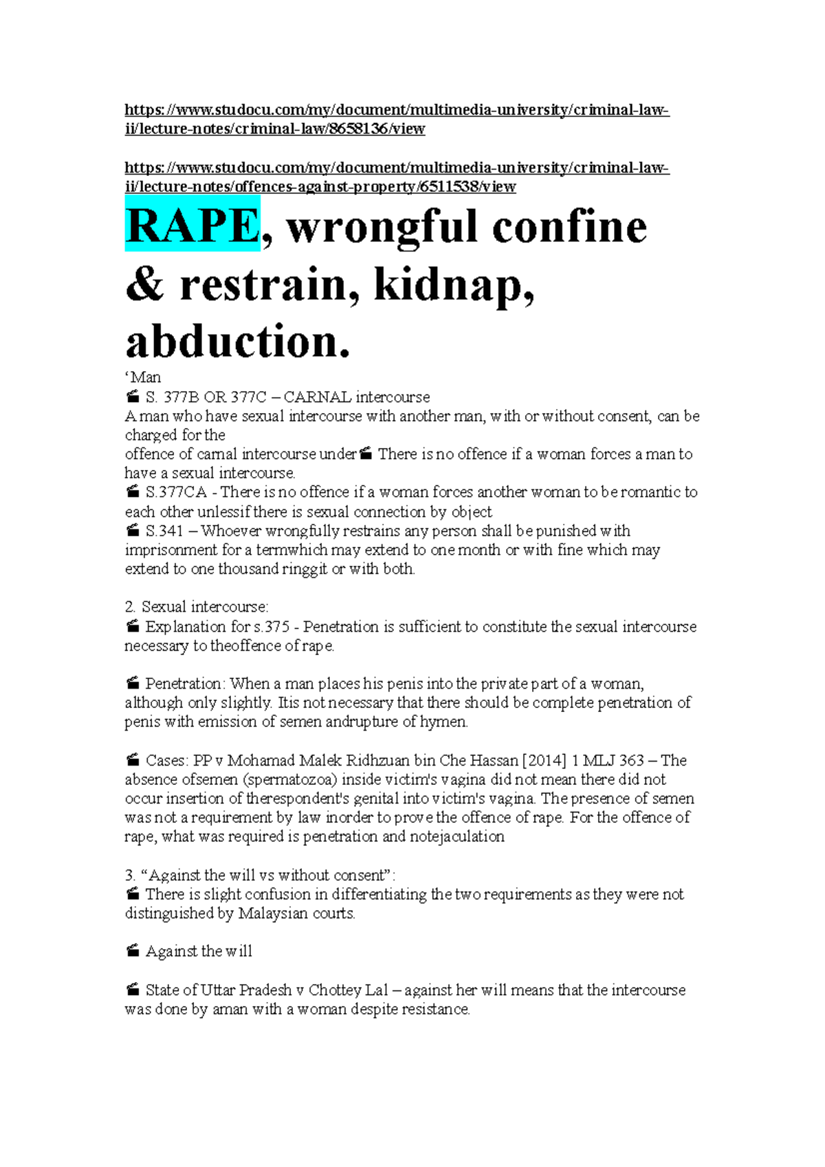 Criminal rape notes - studocu/my/document/multimedia-university ...