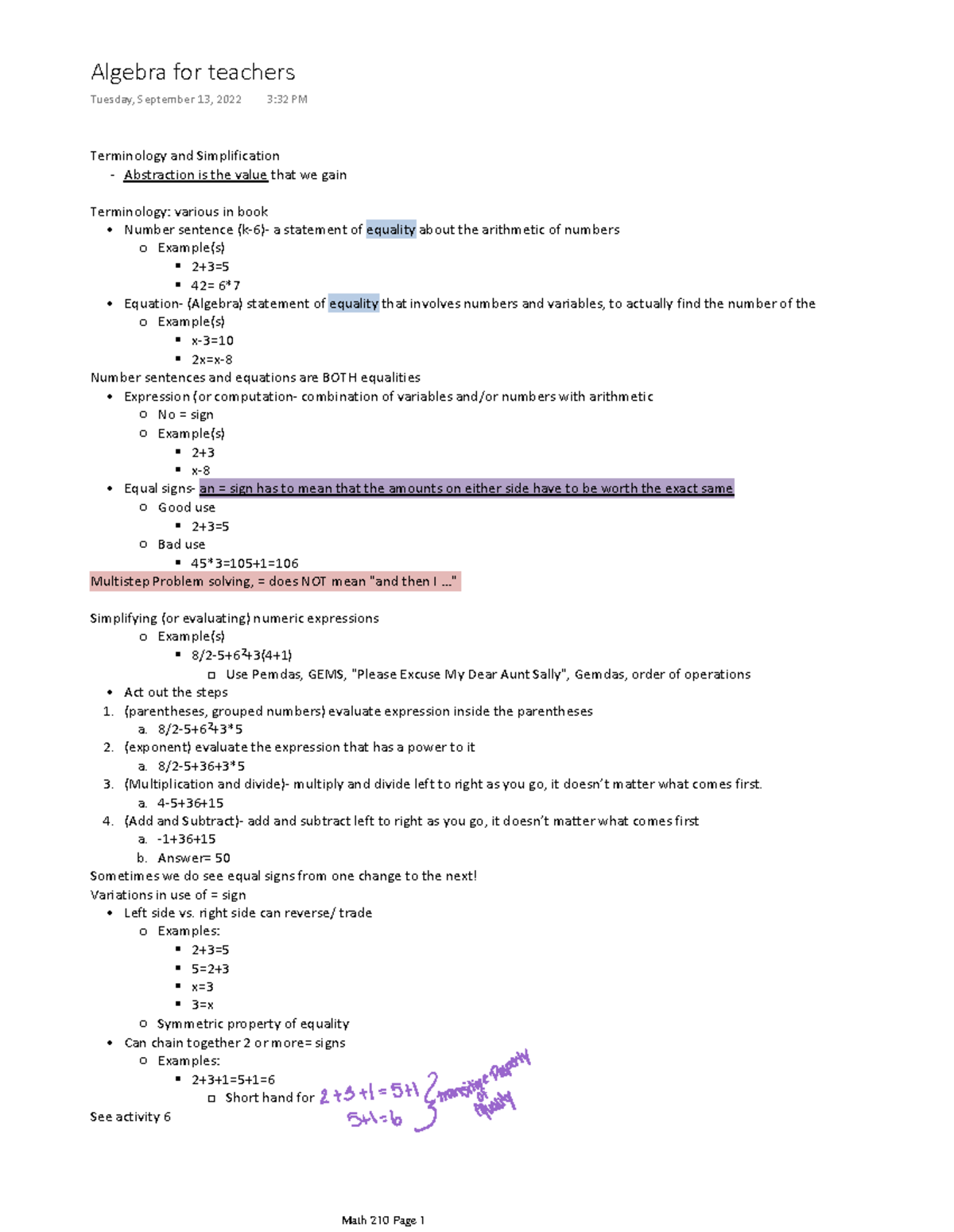 Algebra for teachers - Terminology and Simplification Abstraction is ...
