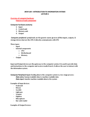 BFOR 100 final exam review - BFOR 100 – INTRODUCTION TO INFORMATION ...