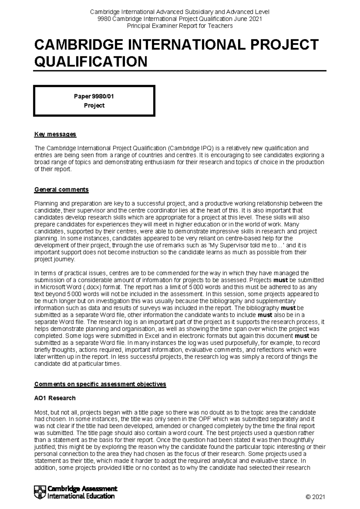 IPQ 2021 examiner report - Cambridge International Advanced Subsidiary ...