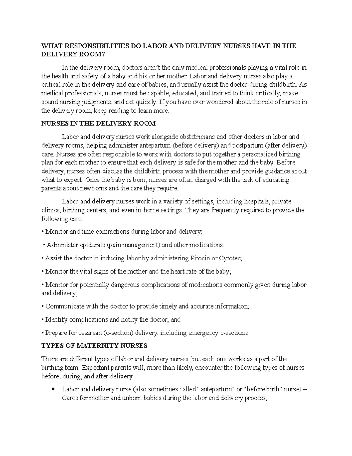 WHAT Responsibilities DO Labor AND Delivery Nurses HAVE IN THE Delivery ...