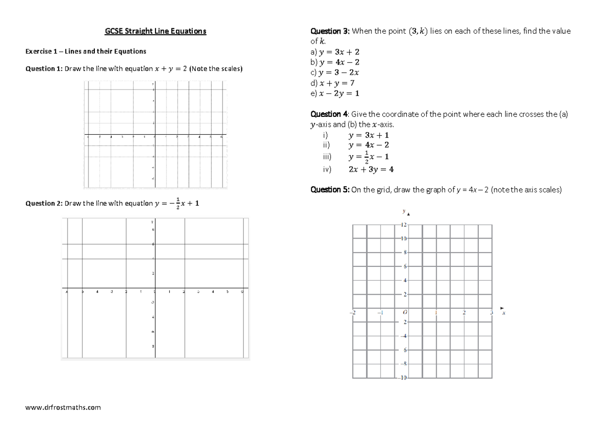 Gcsestraight Lines-Exercises - GCSE Straight Line Equations Exercise 1 ...