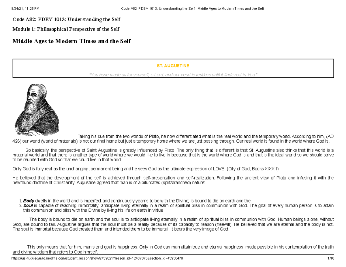 Module 1 Philosophical Perspective Middle Ages - Code A82: PDEV 1013 ...