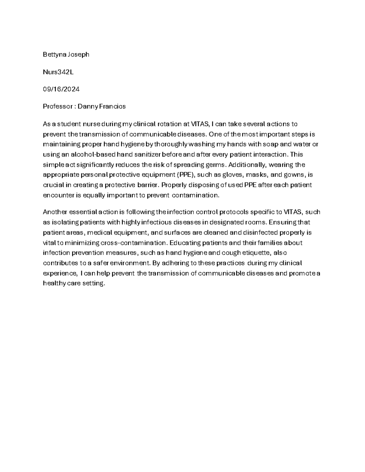 Week 4 bettyna - n/a - Bettyna Joseph Nurs342L 09/16/ Professor : Danny ...