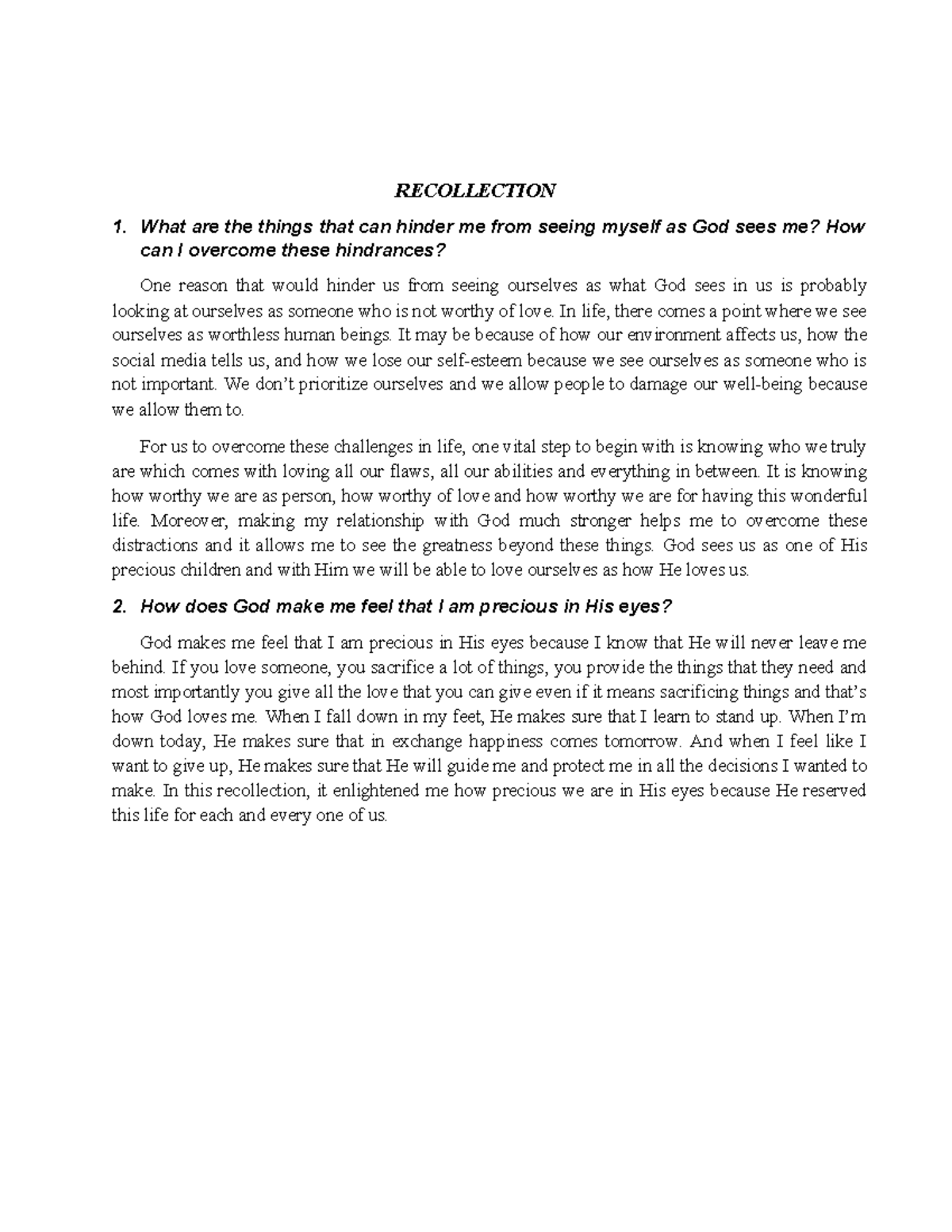 Recollection - gggg - RECOLLECTION What are the things that can hinder ...