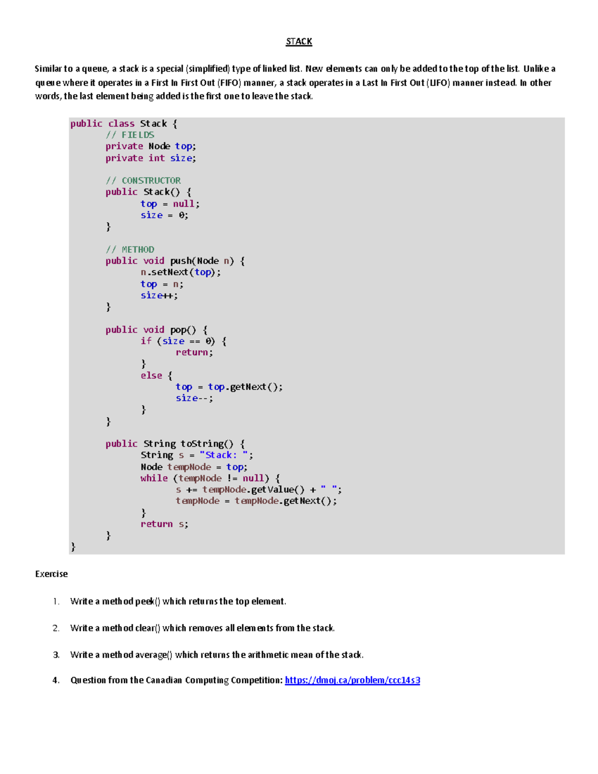 Lesson 4 - Stack - Test - STACK Similar to a queue, a stack is a ...