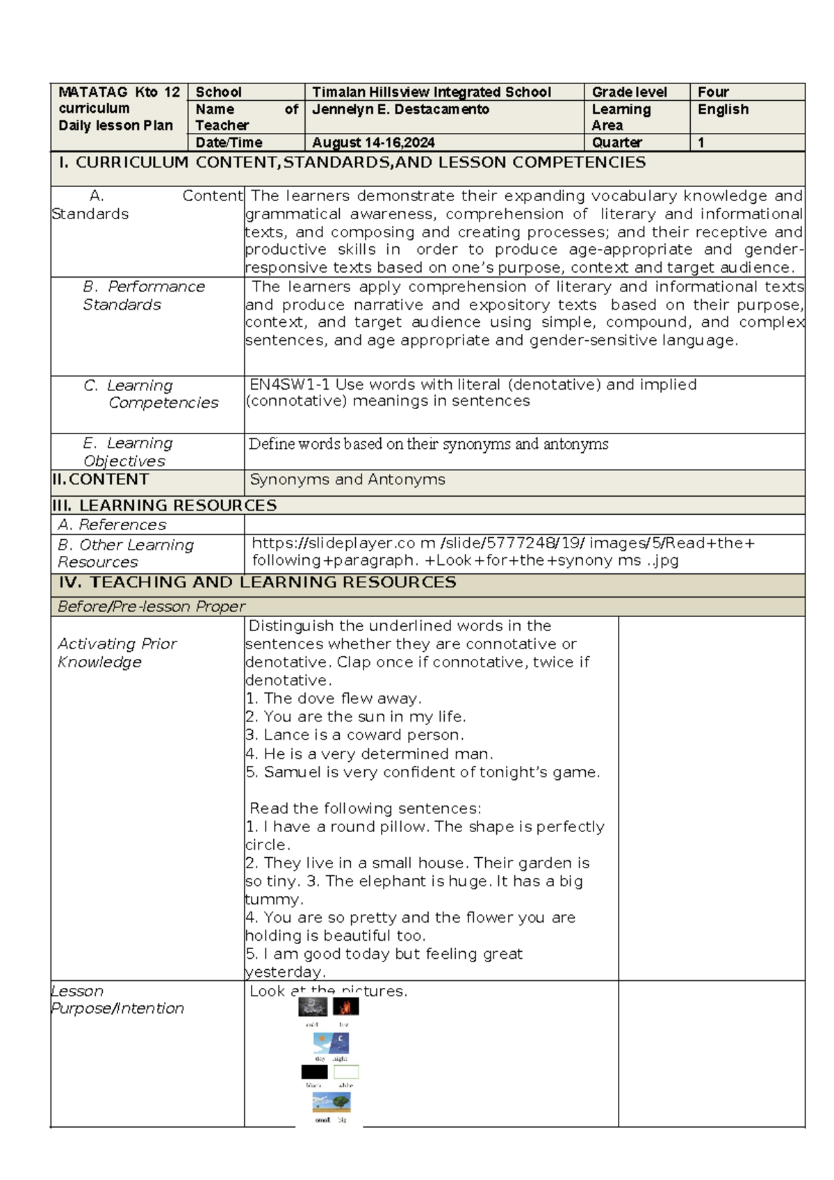 ENG Q1 W3 D2 - Q1 Week 3 D - MATATAG Kto 12 curriculum Daily lesson ...