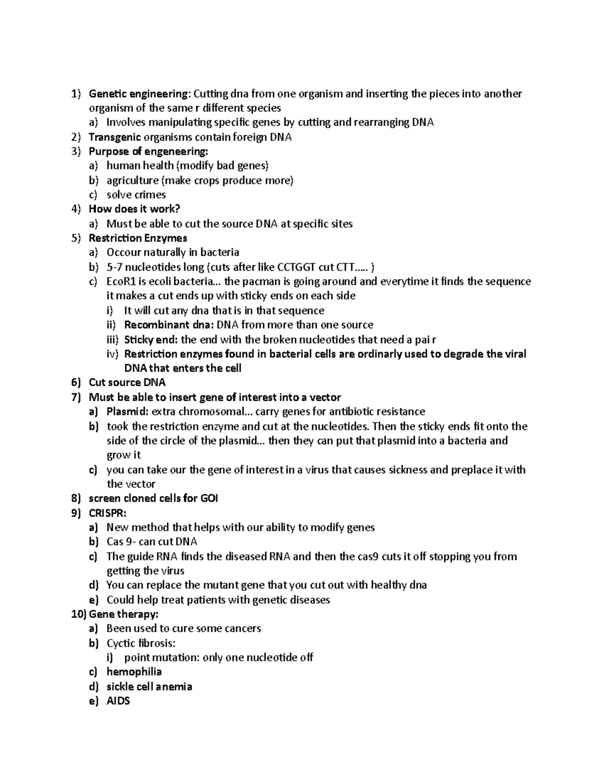 Bio notes till final - 1) Genetic engineering: Cutting dna from one ...