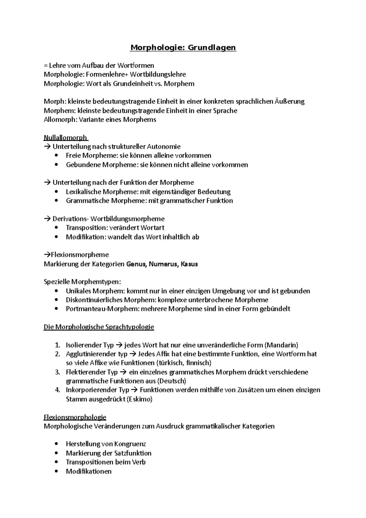 Morphologie - Zusammenfassung Grundfragen und Methoden der Linguistik ...