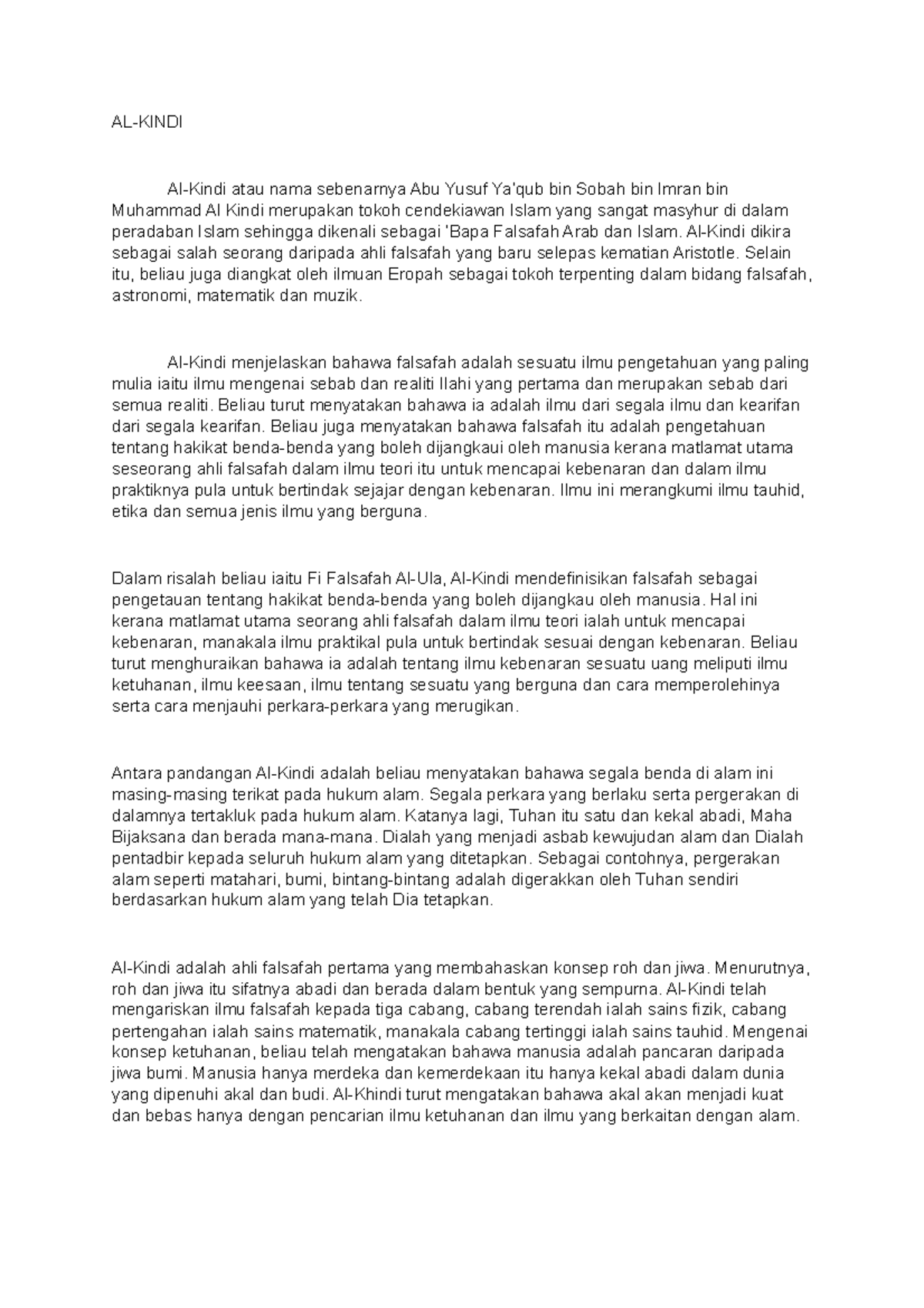 CTU552 Tokoh Falsafah Islam - AL-KINDI Al-Kindi atau nama sebenarnya ...