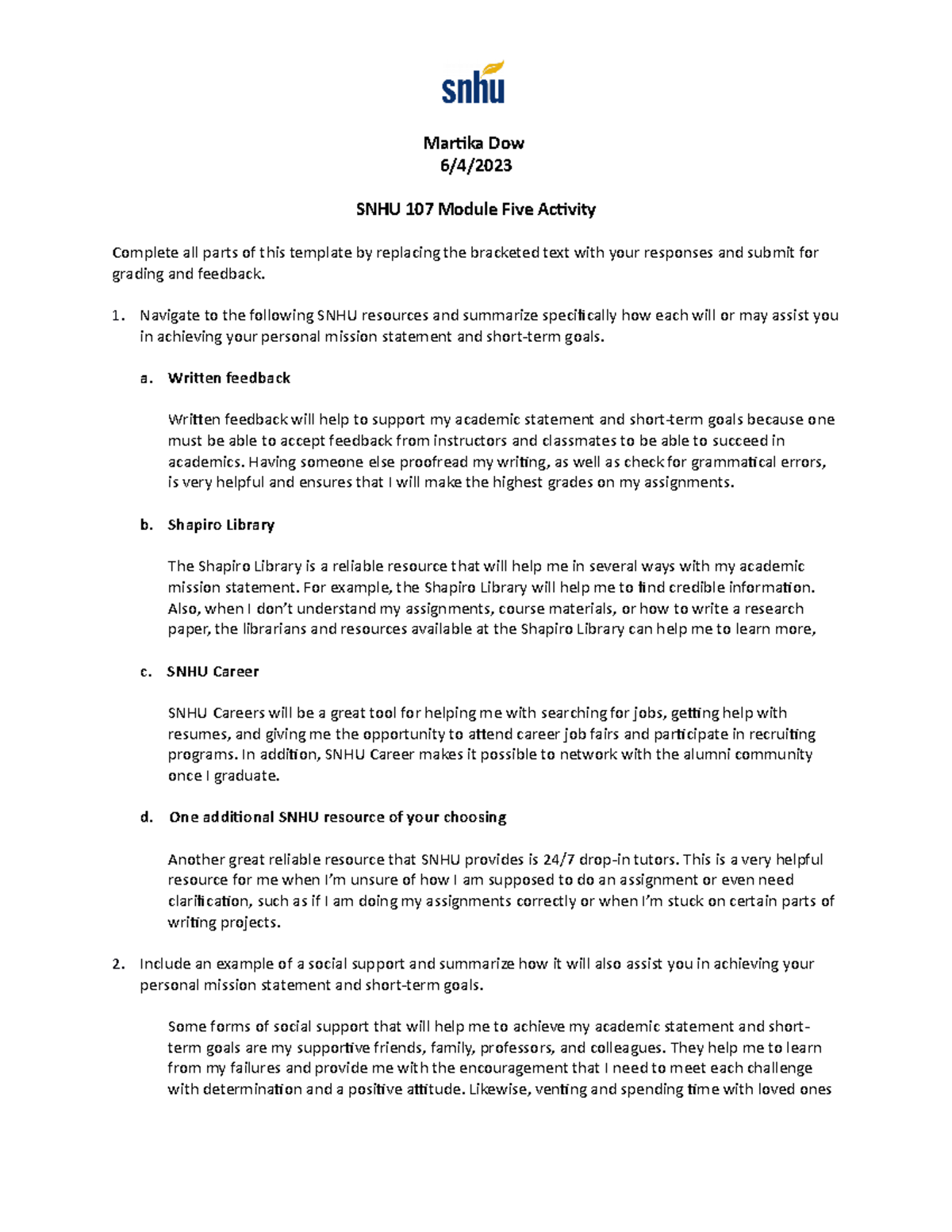 #5 - SNHU107 project - SNHU107 - SNHU - Studocu