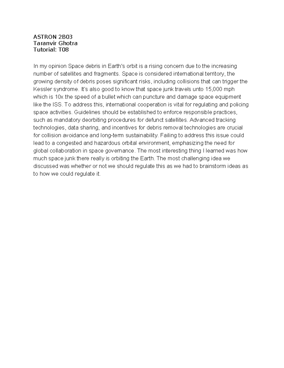 Tut 278686 garbage - ASTRON 2B Taranvir Ghotra Tutorial: T In my ...