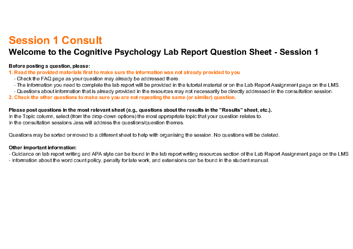 Cog Psyc Lab Report Consult 1 Questions 2024 - Session 1 Consult ...