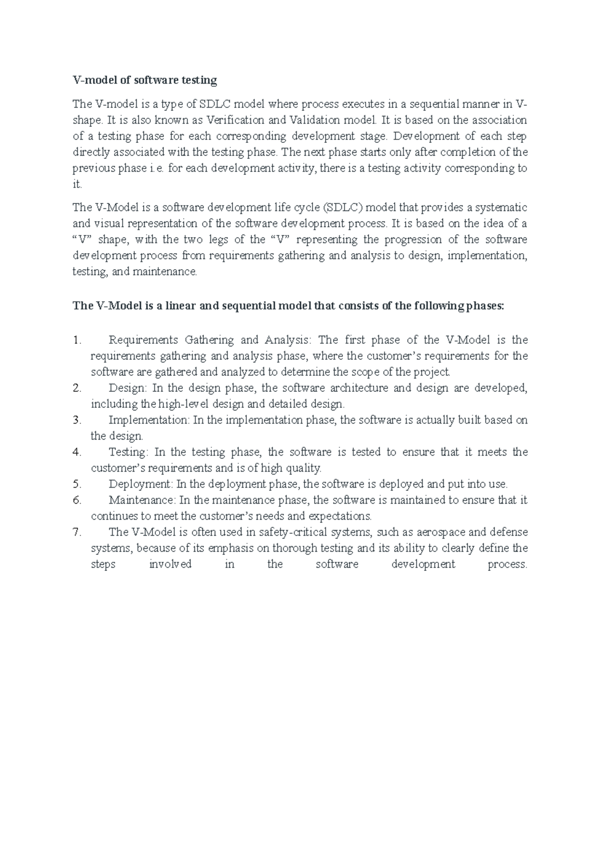 Unit 1 and 2 - software testing and automation - V-model of software ...