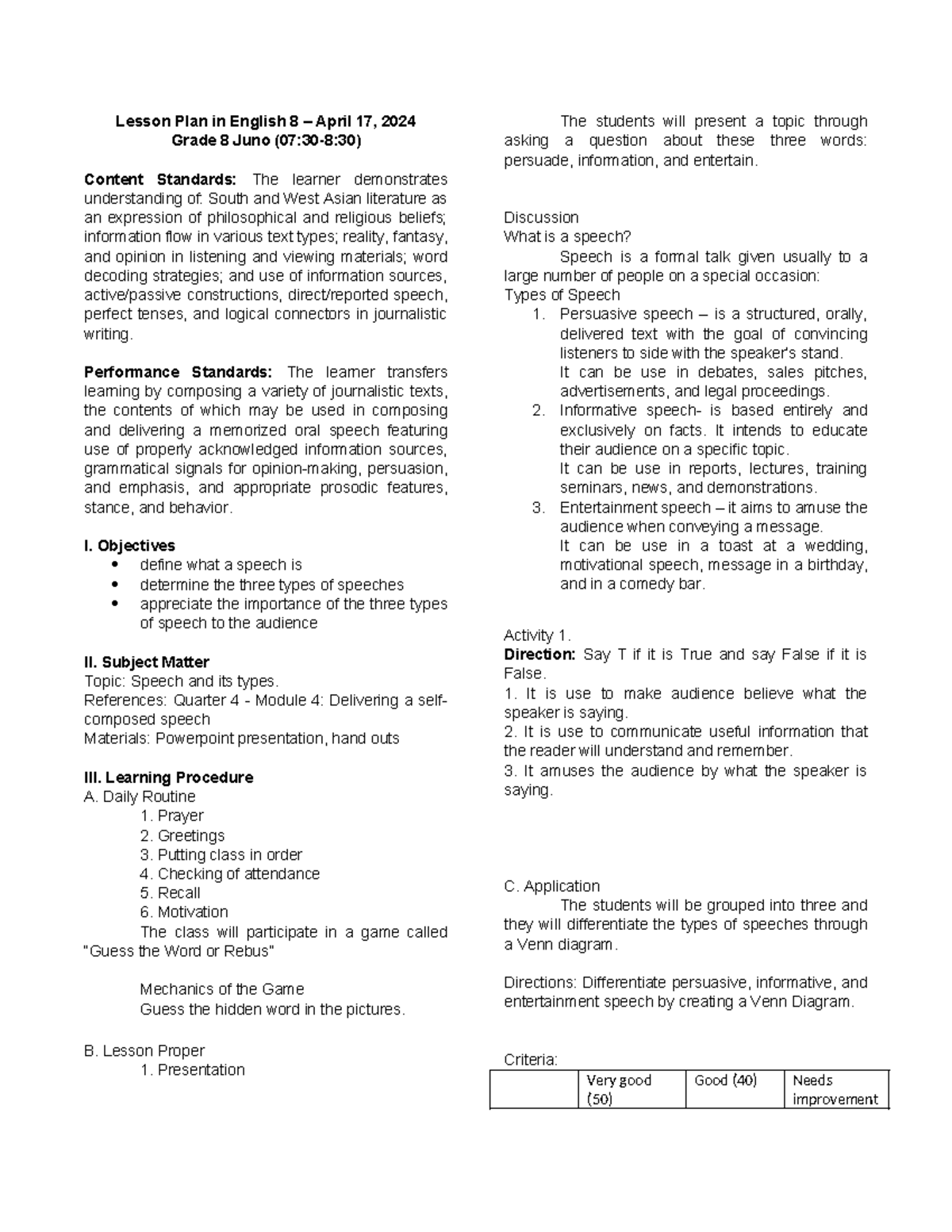 Lp april 17 - Lesson Plan in English - Lesson Plan in English 8 – April ...