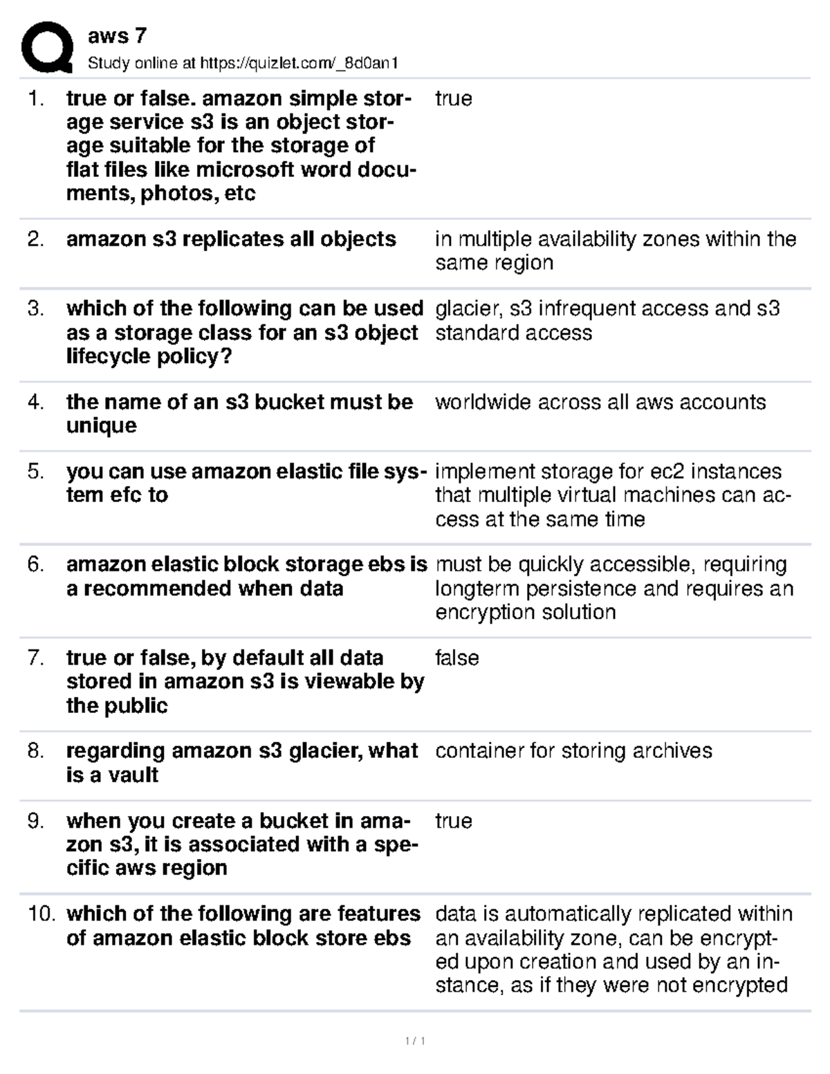 Aws 7 - Module Knowledge Check - aws 7 Study online at quizlet/_8d0an true or false. amazon ...