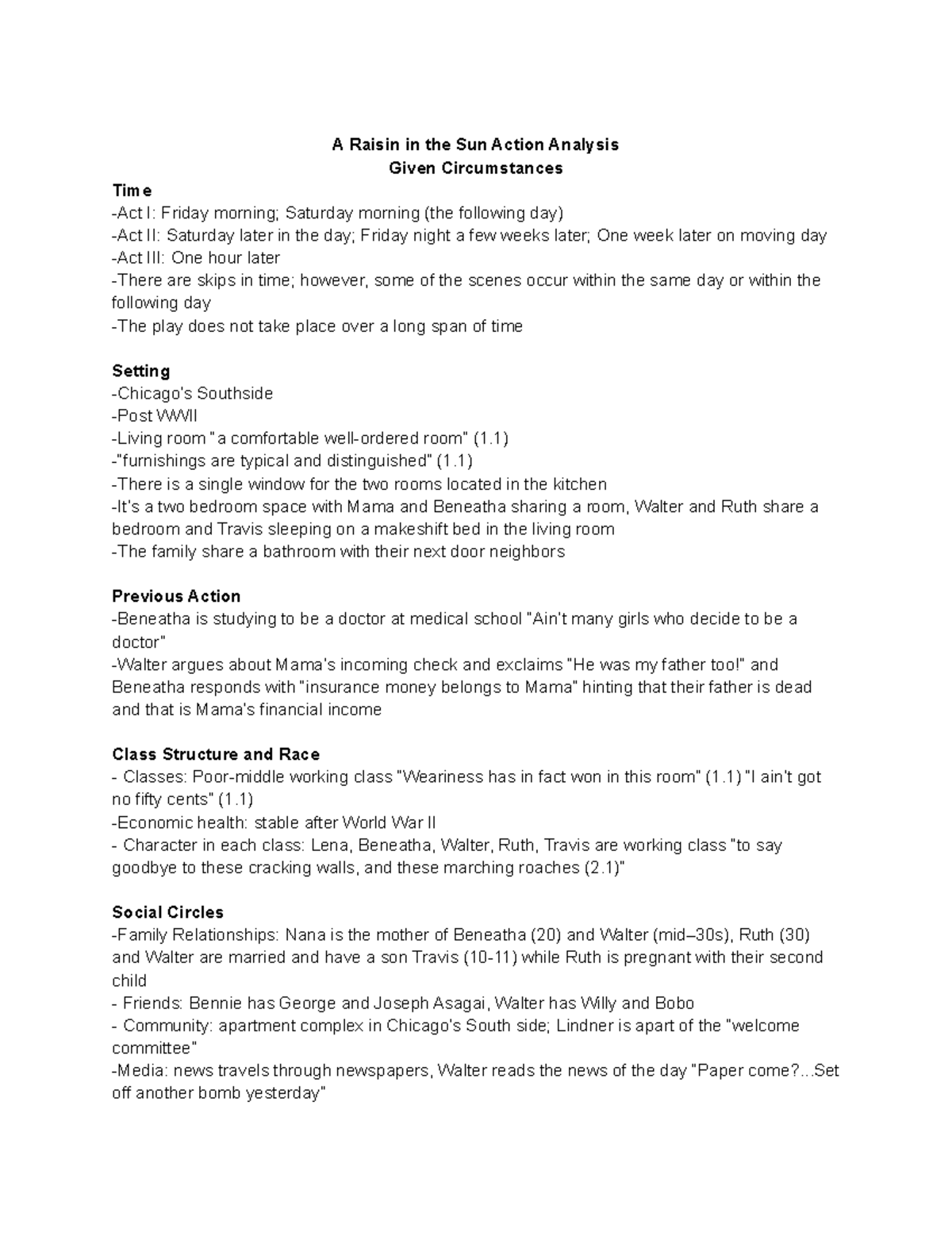 Raisin in the Sun Brainstorm Analysis - A Raisin in the Sun Action ...