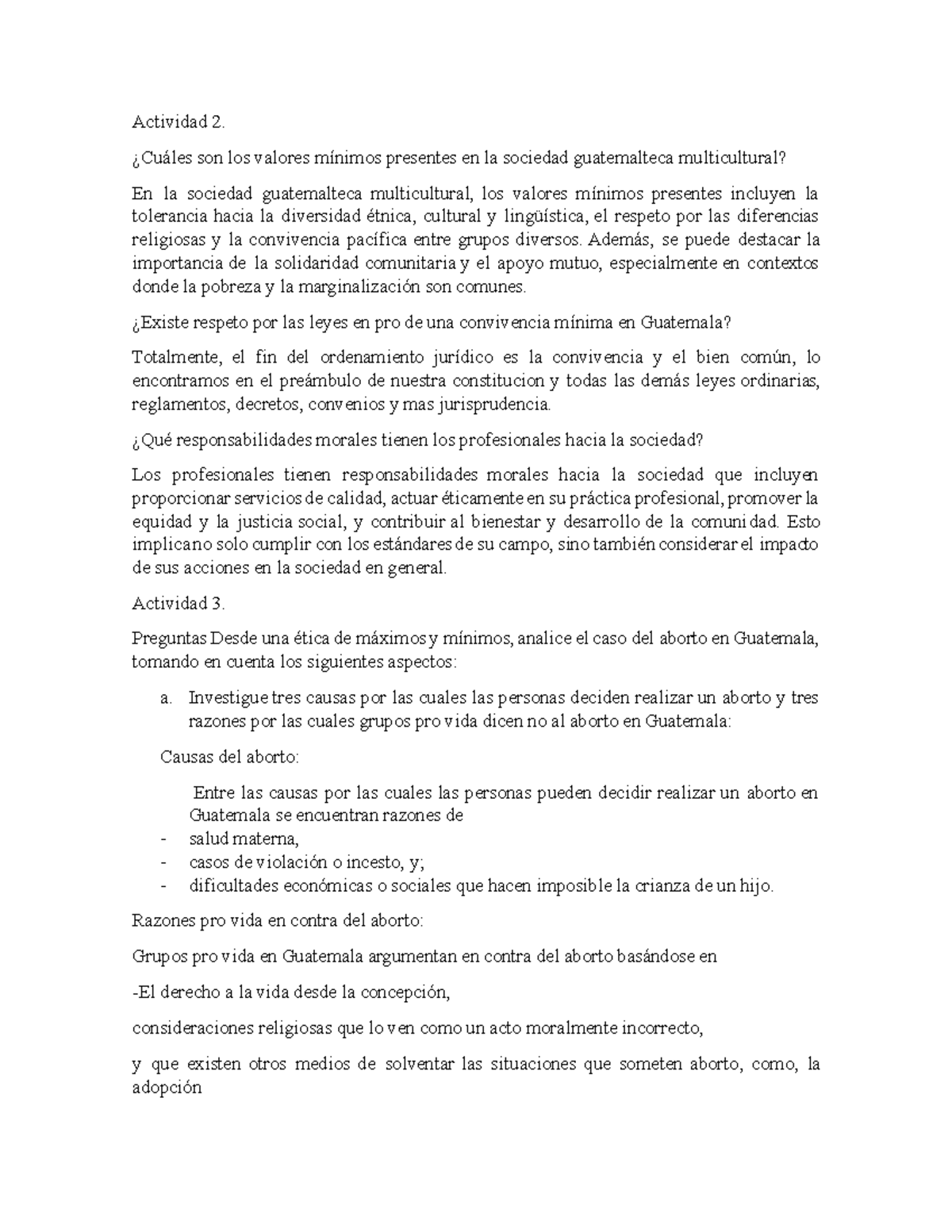 Actividad reflexiva - sdsdd - Actividad 2. ¿Cuáles son los valores ...