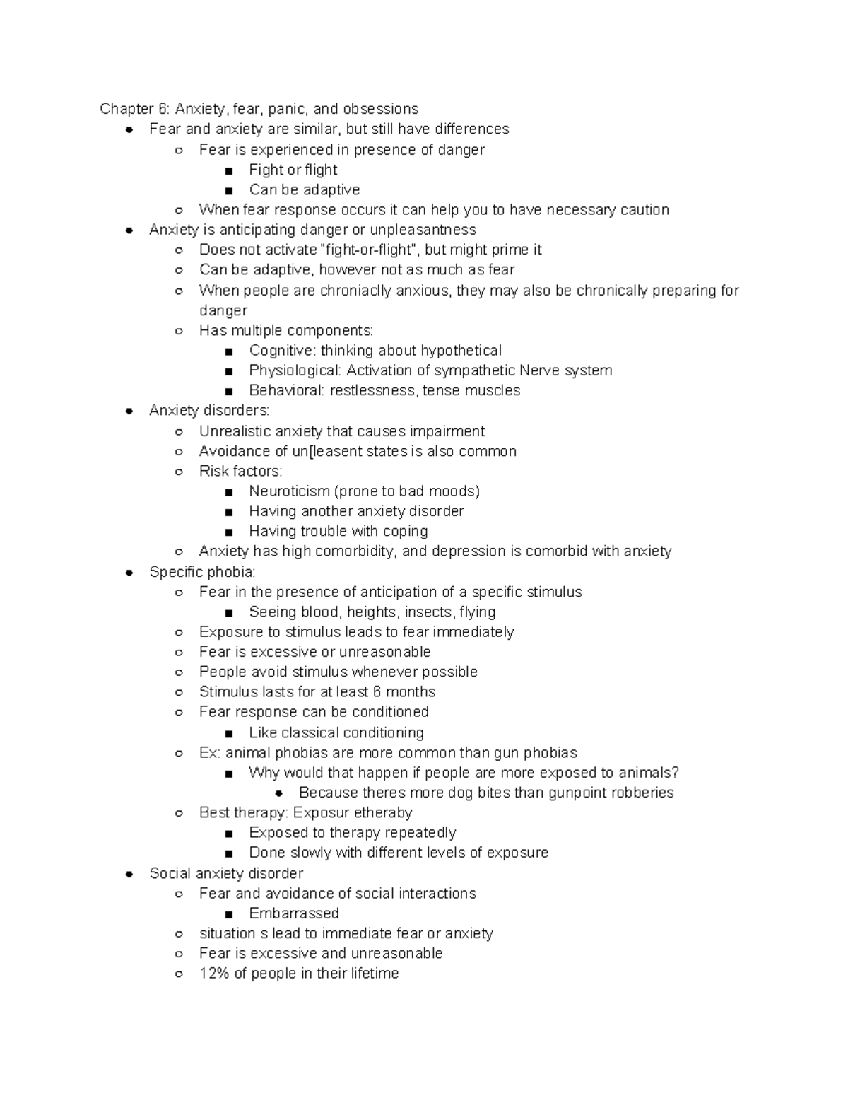 Chapter 6 Notes - Summary Abnormal Psychology - Chapter 6: Anxiety ...