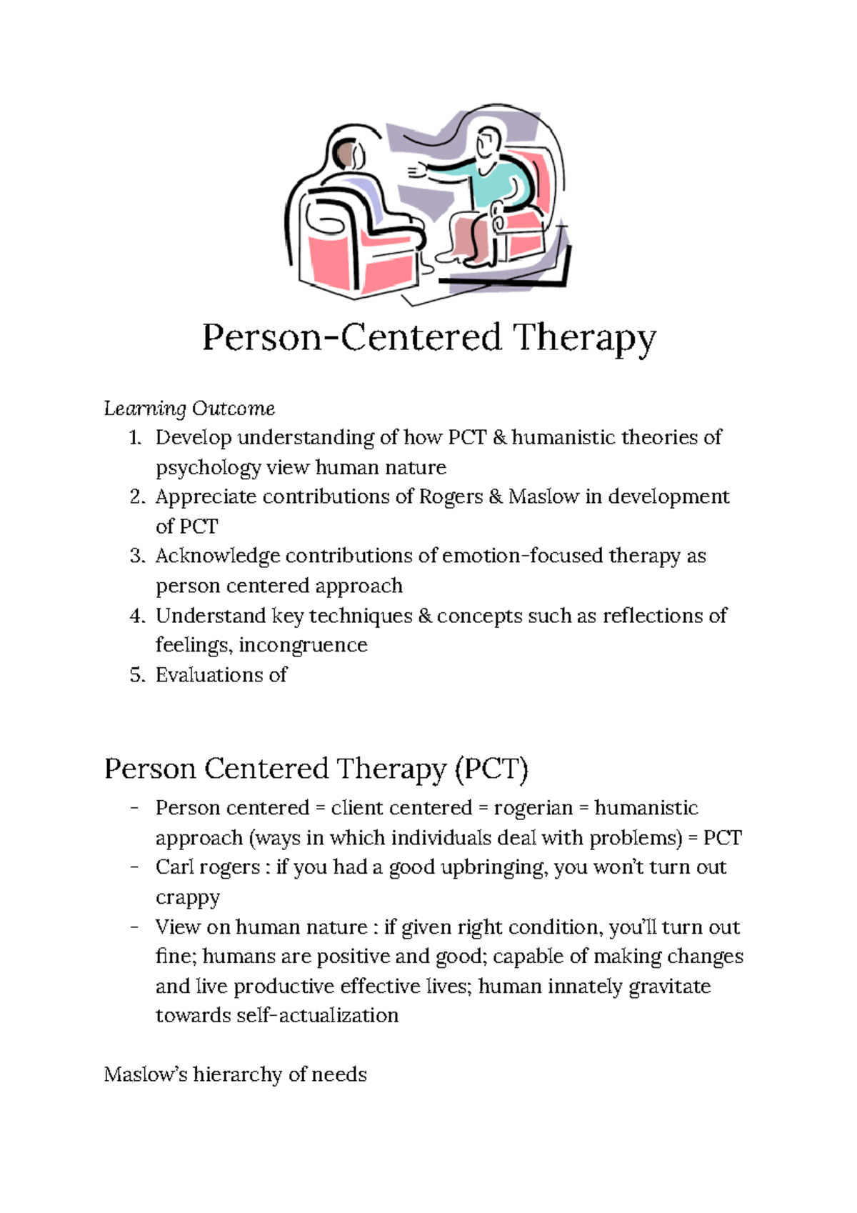 PSY3120 - Week 6 - PCT - Person-Centered Therapy Learning Outcome 1 ...